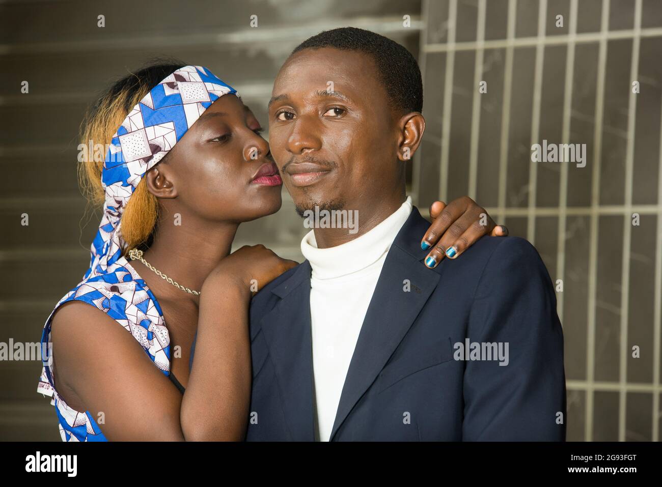 Young romantic person couple laughing standing in town. young smiling ...