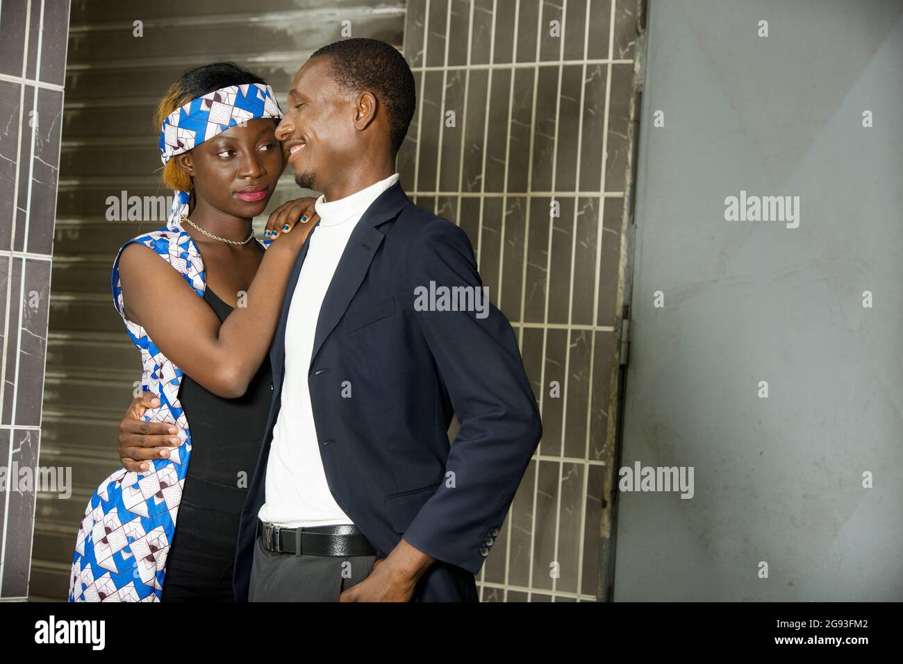 Young romantic person couple laughing standing in town. young smiling ...