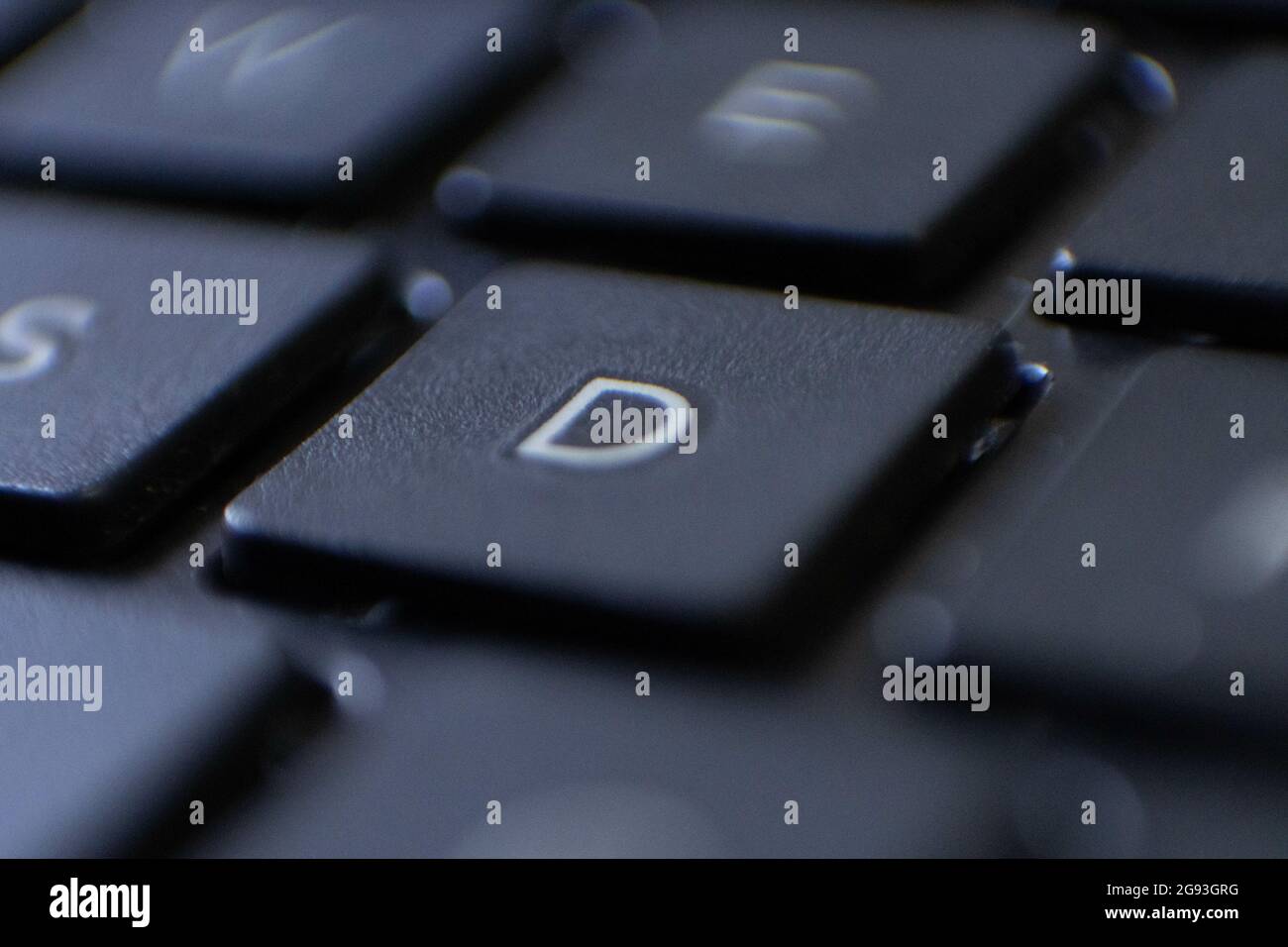 Selective focus shot of the button of the letter D on a computer ...