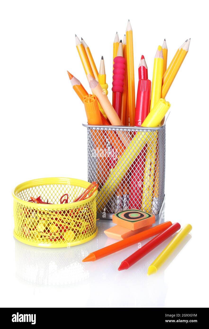 Color holders for office supplies with them isolated on white Stock ...