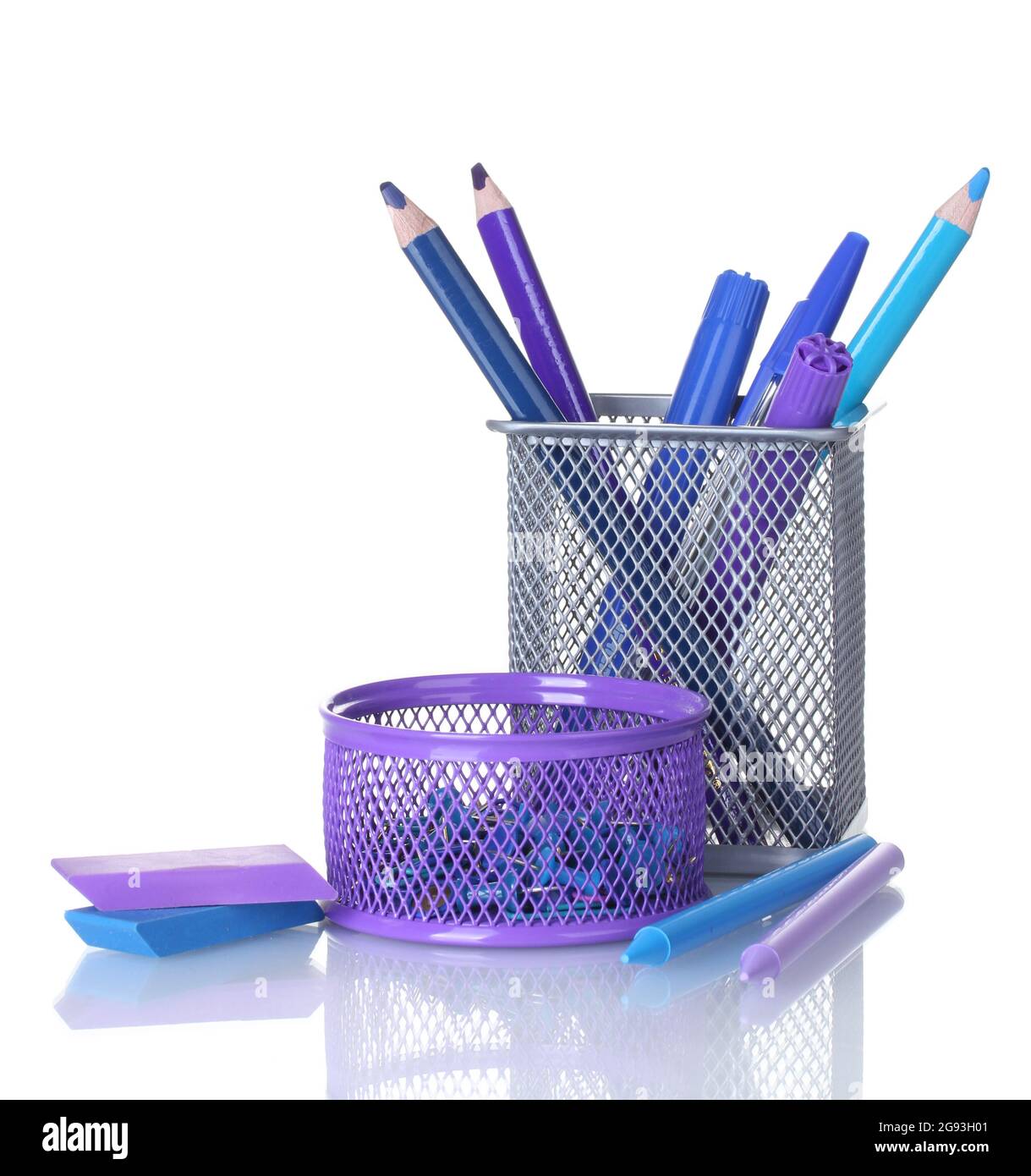 Color holders for office supplies with them isolated on white Stock ...