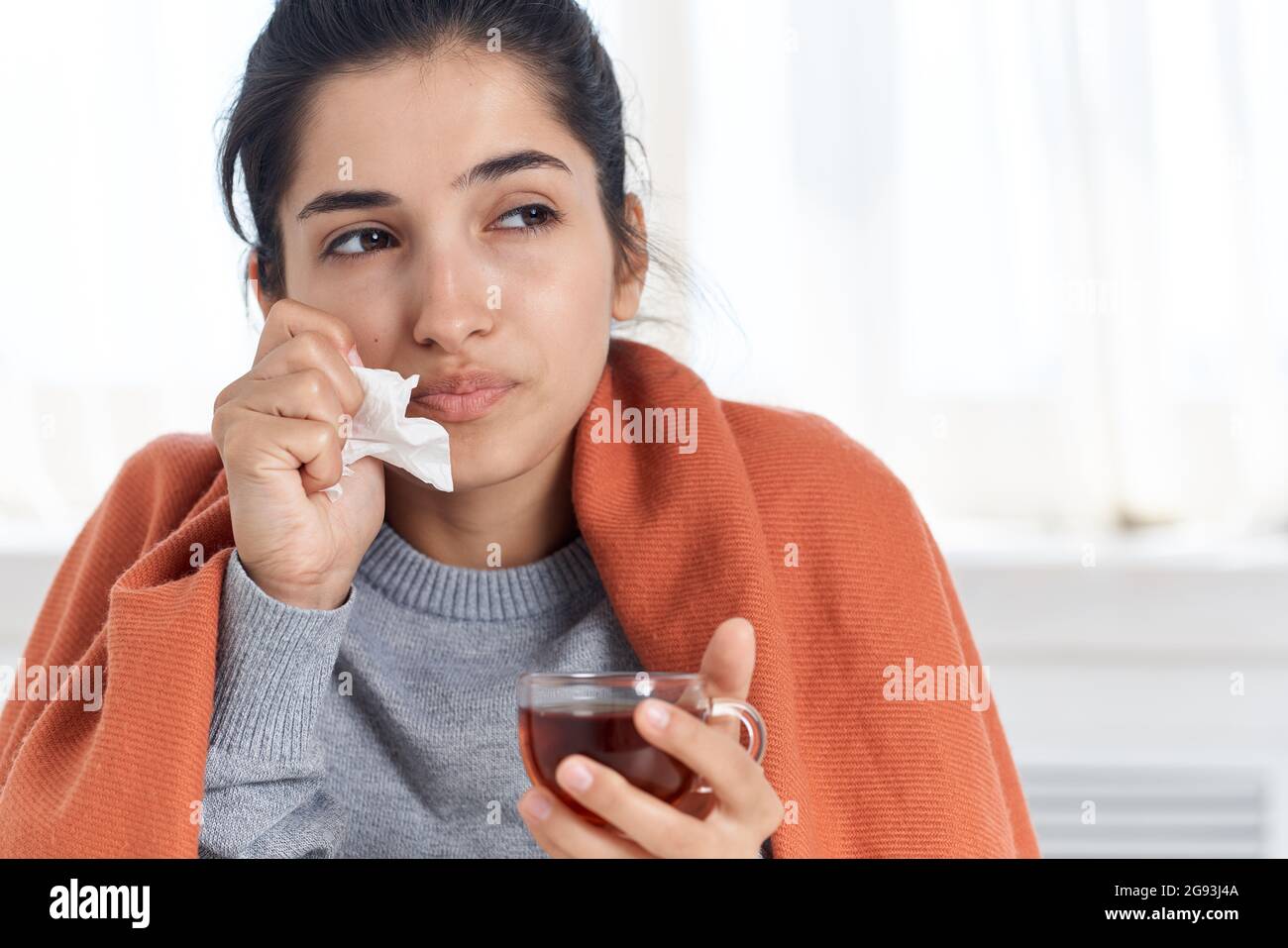 sick woman cold headache infection treatment Stock Photo - Alamy