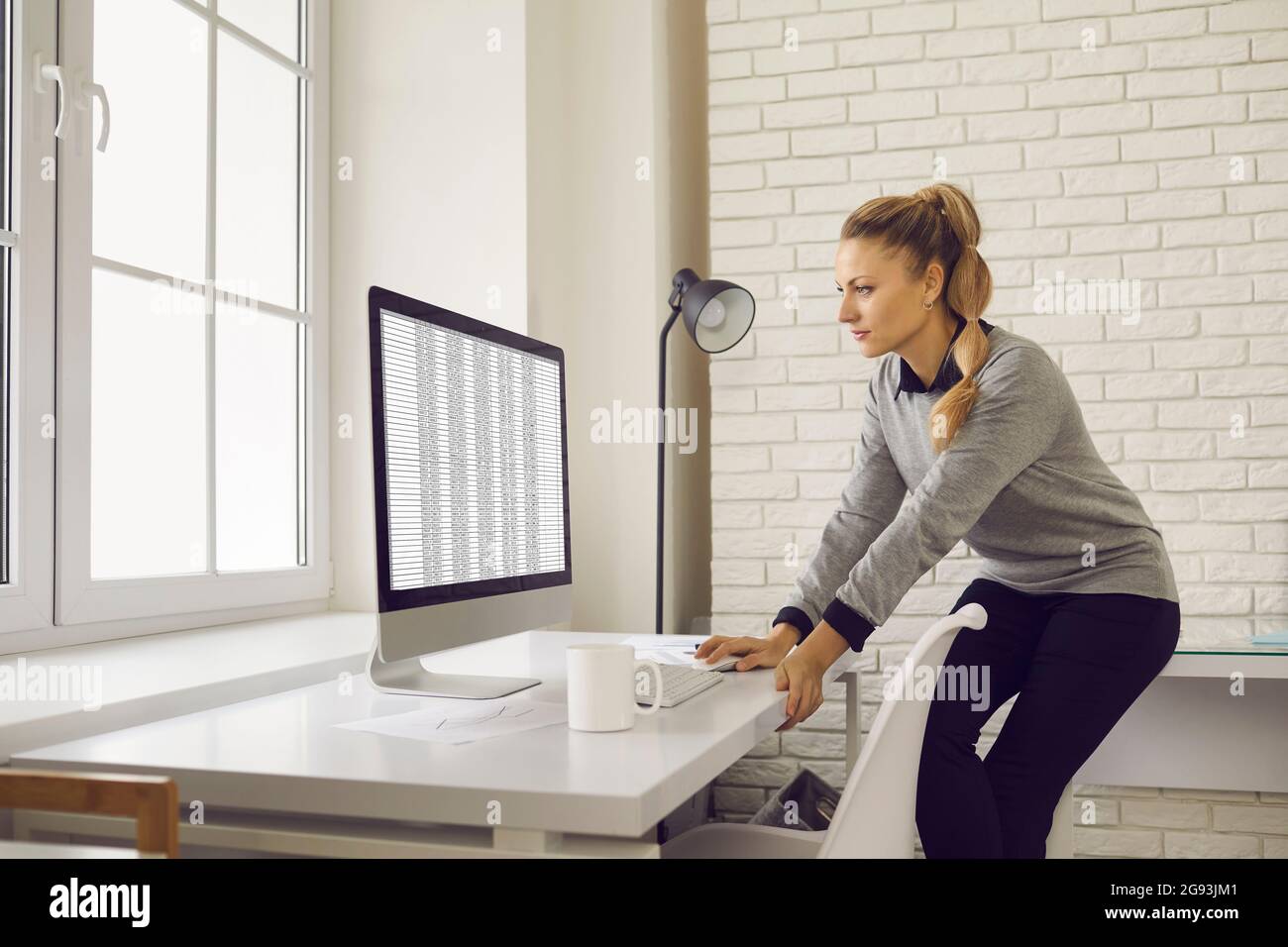 Financial accountant working with online spreadsheets on office desktop ...