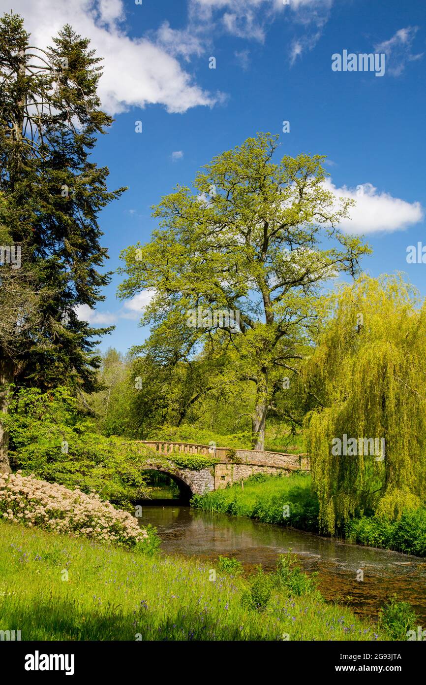 Lady Eleanor's Bridge over the River Cerne in Minterne House Gardens ...