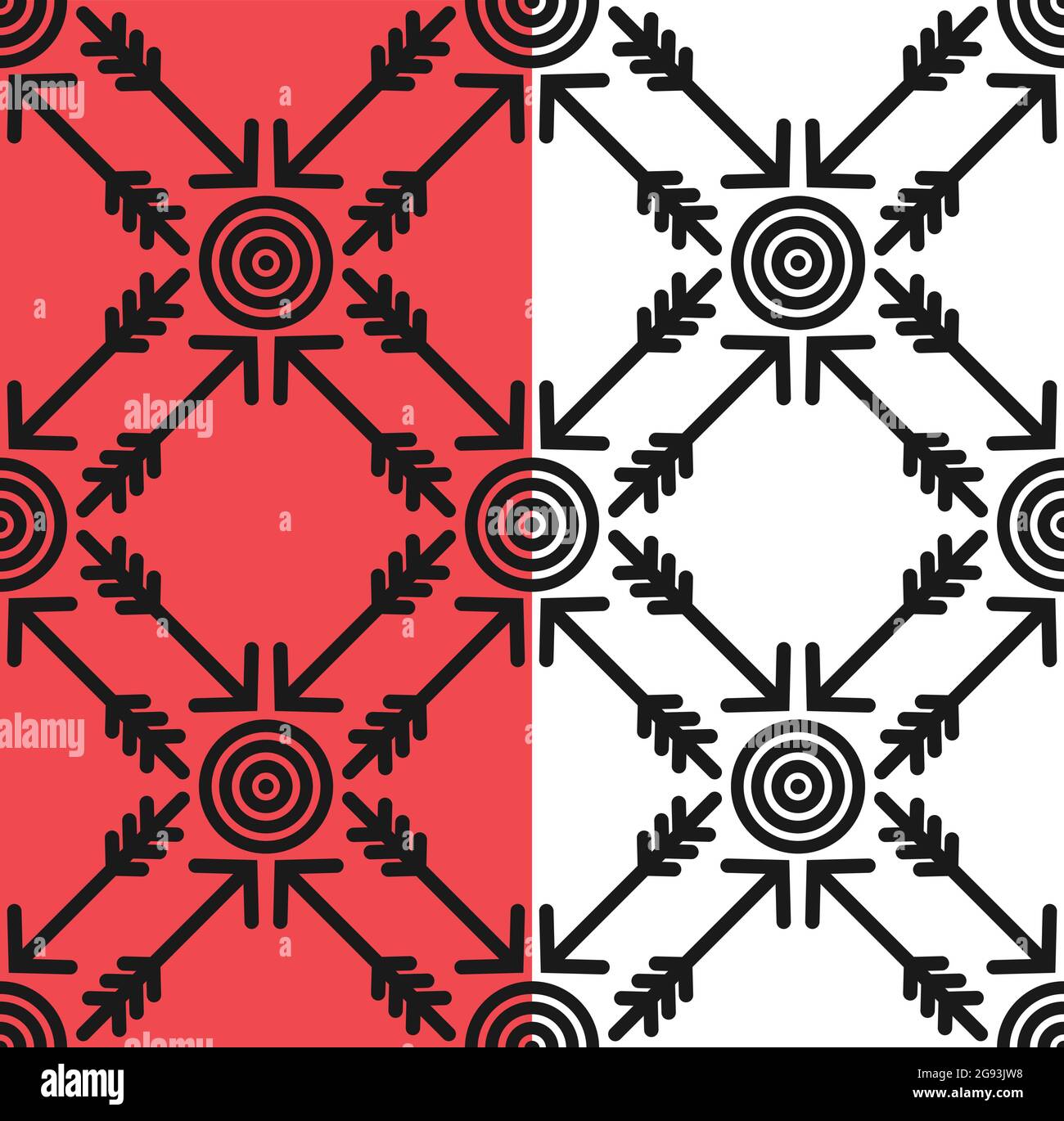 Target arrows, square grid seamless pattern. Black lines, icon flat ...