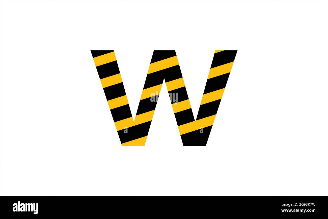 Initial letter W black and yellow warning tape flat minimalist icon ...