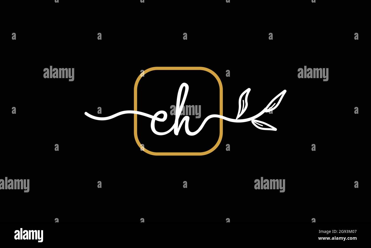 Initial letters EH and HE handwriting floral boho botanical monogram logo vector icon minimalist ...