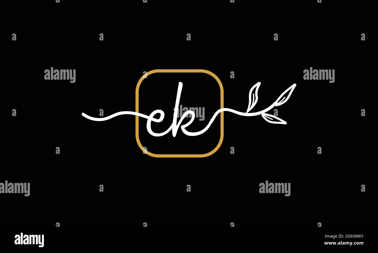 Initial letters EK and KE handwriting floral boho botanical monogram logo vector icon minimalist ...