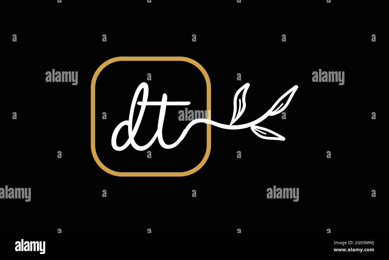 Initial letters DT and TD handwriting floral boho botanical monogram ...