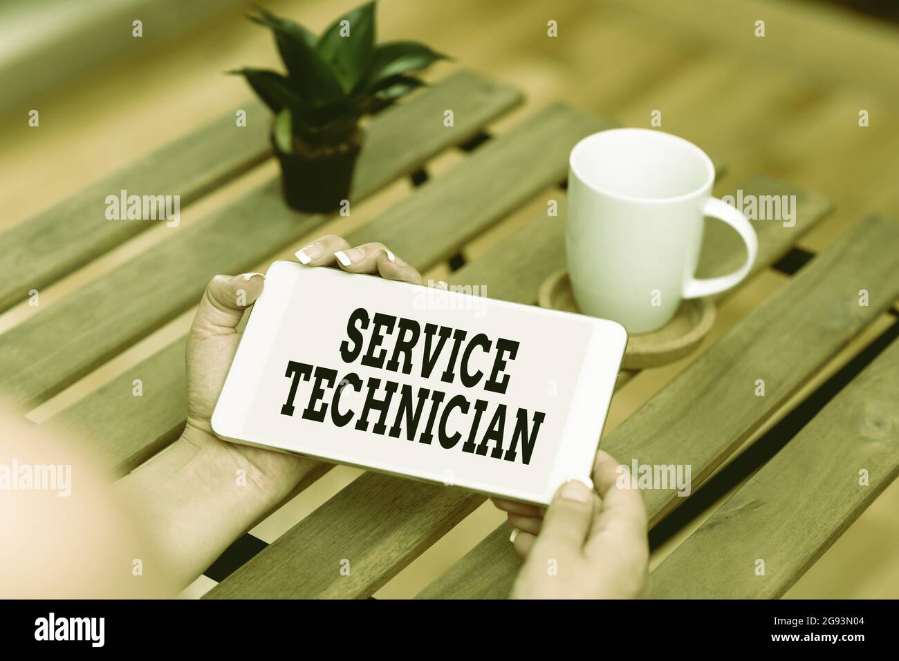 Hand writing sign Service Technician. Business idea Managing all on ...