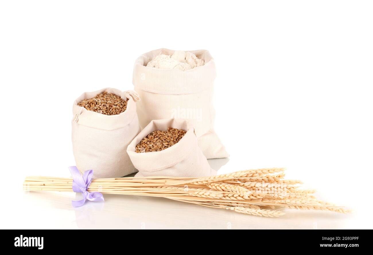 Flour and wheat grain isolated on white Stock Photo - Alamy