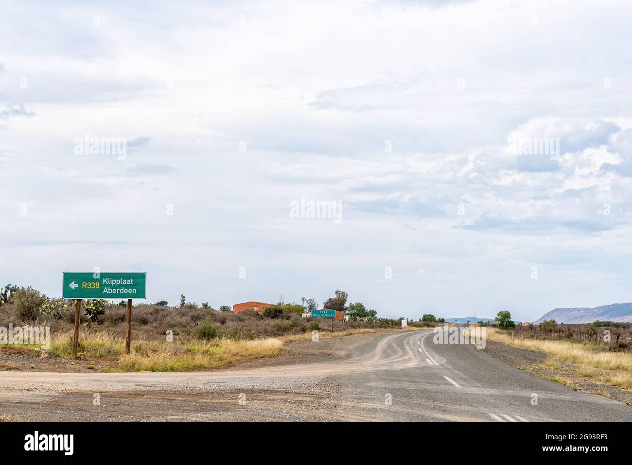 The turn-off from road R329 to Klipplaat in the Eastern Cape Province ...