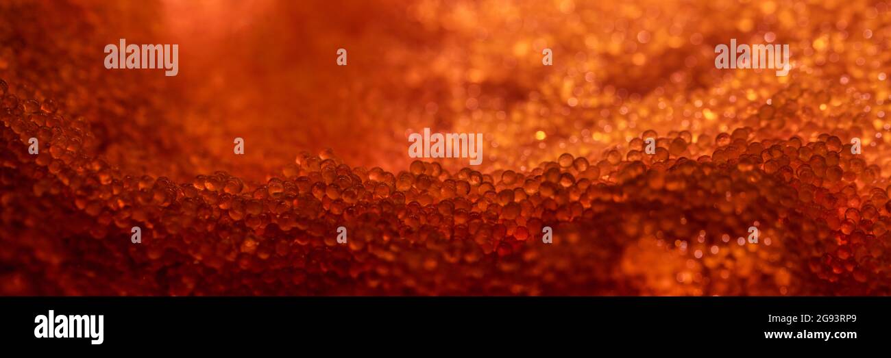 Tobiko, flying fish roe full frame macro close up. Sea of red caviar ...