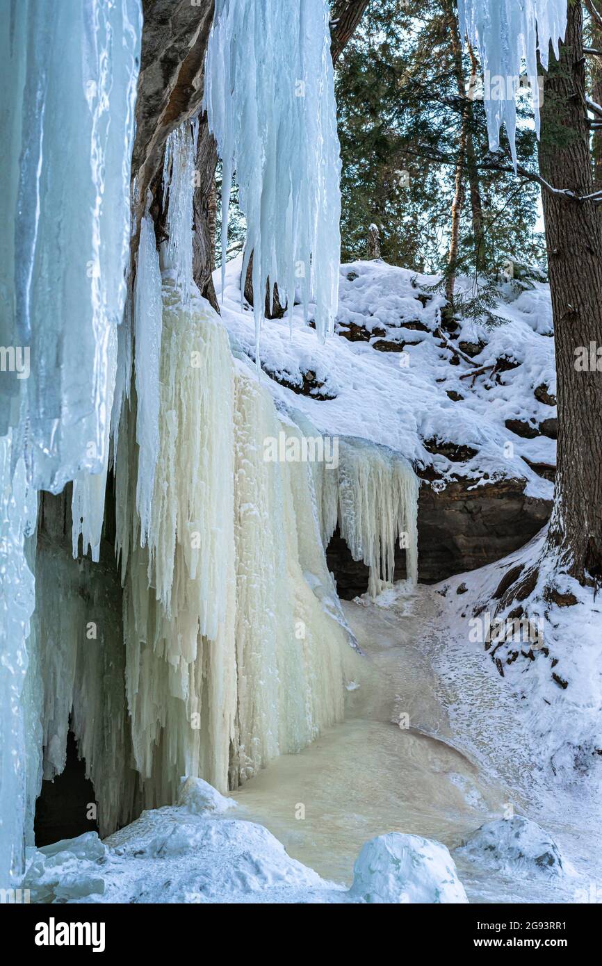 Frozen Waterfall at Eben Ice Caves, in Rock River Canyon, near Eben ...