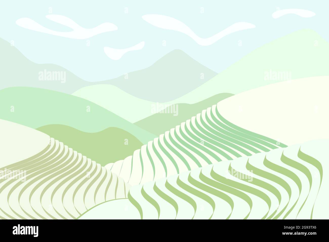 Rice field poster. Chinese agricultural terraces in mountains landscape ...
