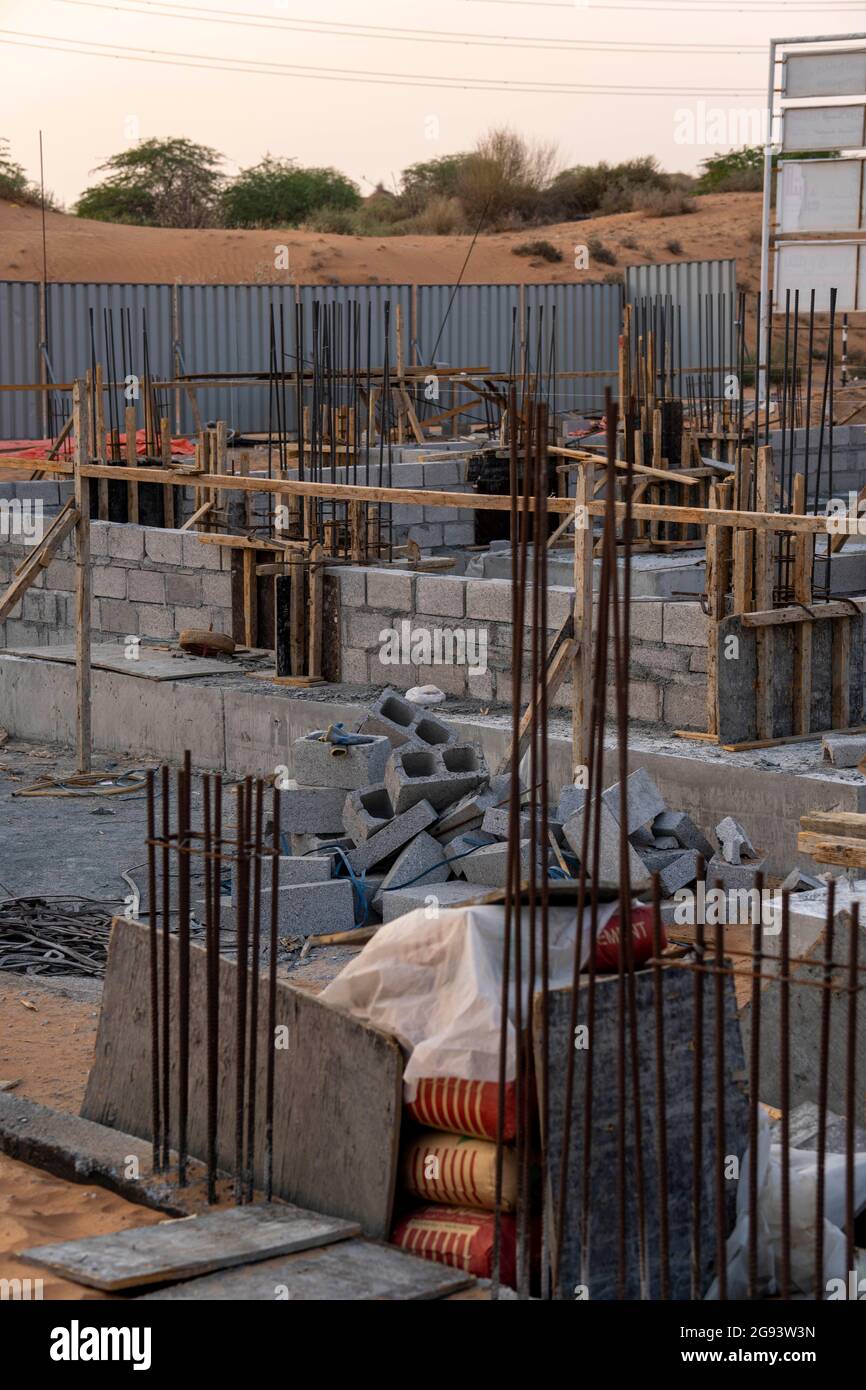 Contruction of a new residential house, concrete, rebar and form work ...