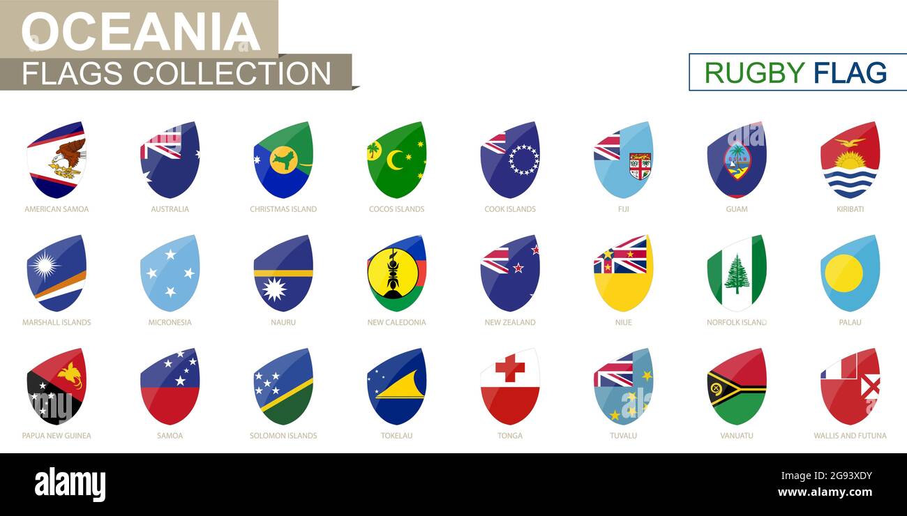 Oceanian countries flags collection. Rugby flag set. Vector ...