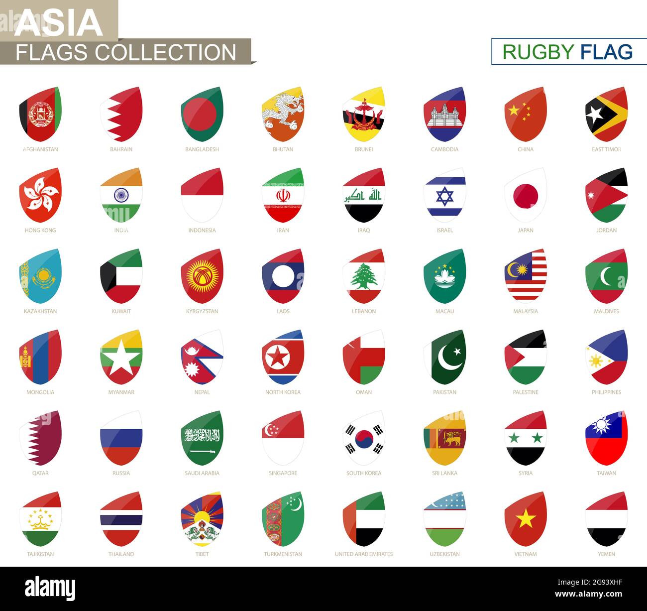 Asian countries flags collection. Rugby flag set. Vector Illustration ...