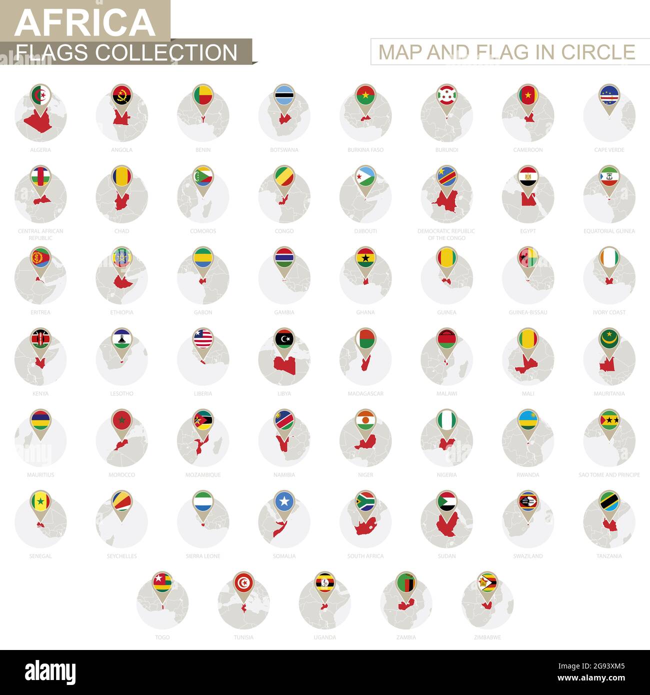 Map and Flag in Circle, Africa Countries Collection. Alphabetically ...