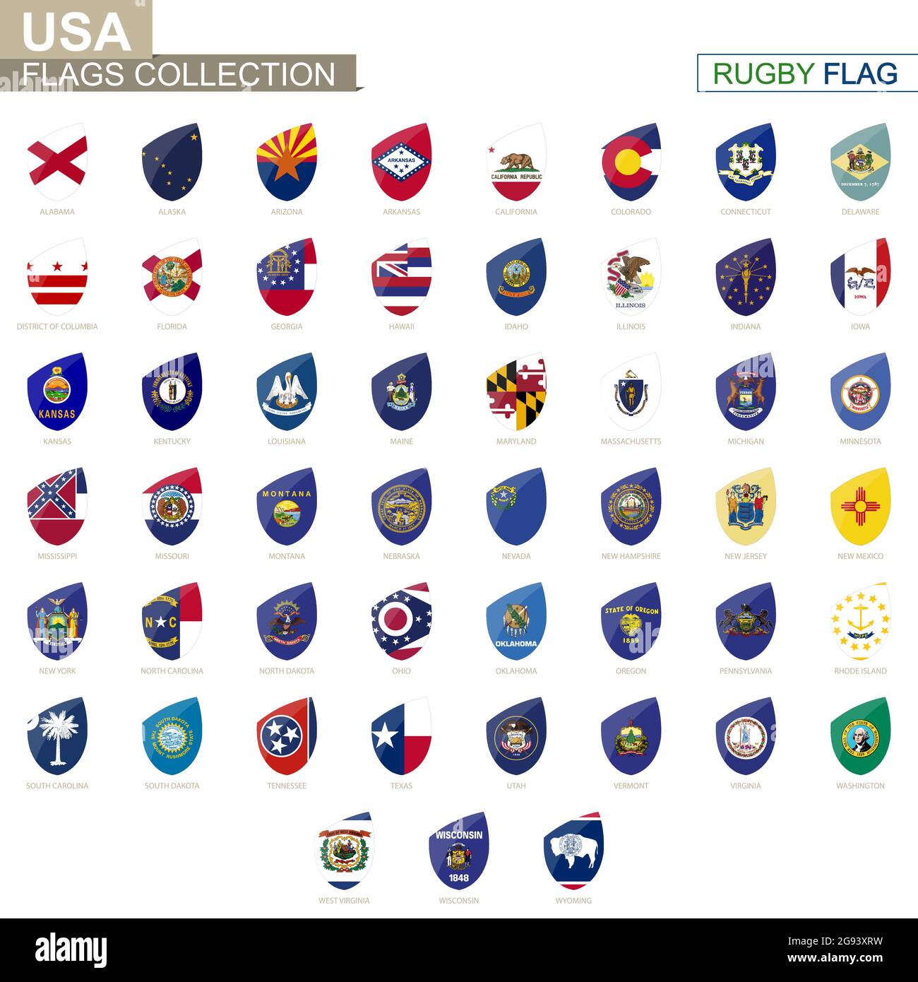 US states flags collection. Rugby flag set. Vector Illustration Stock ...