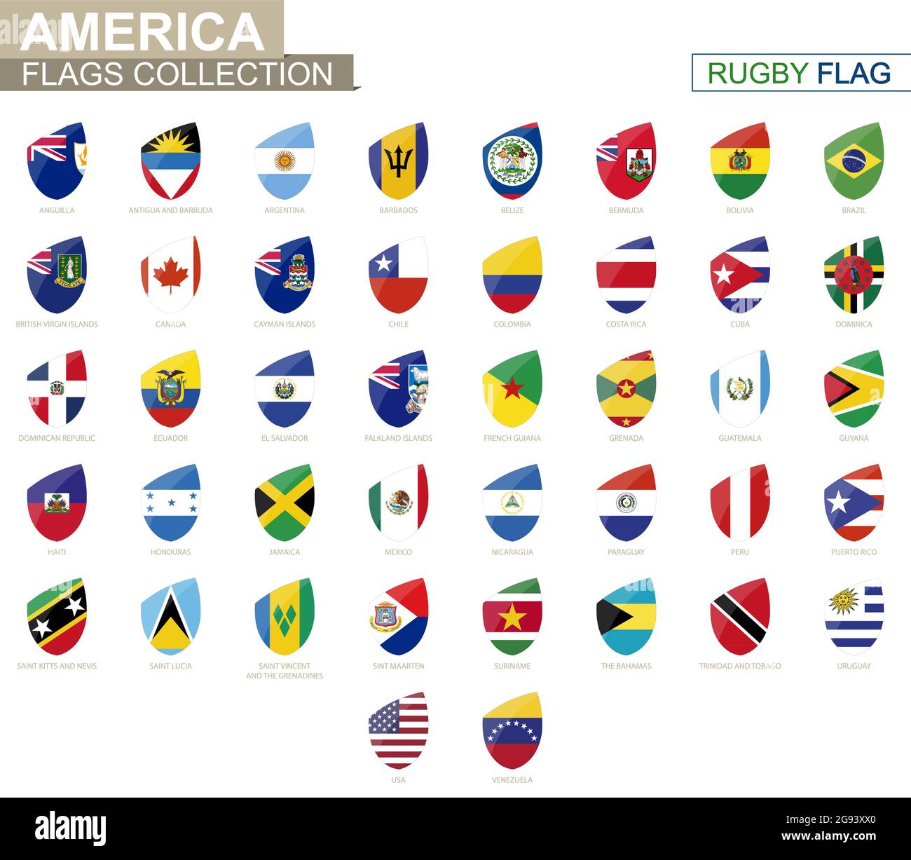 American countries flags collection. Rugby flag set. Vector ...
