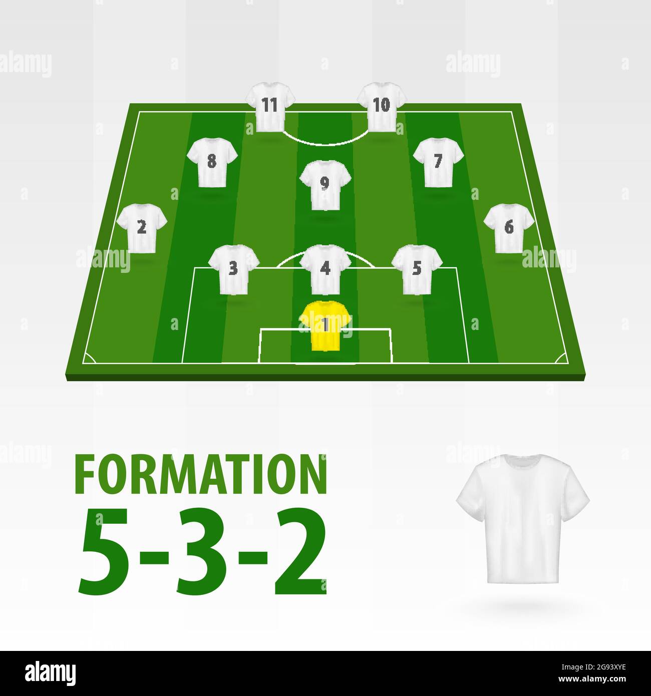 Football players lineups, formation 5-3-2. Soccer half stadium Stock ...