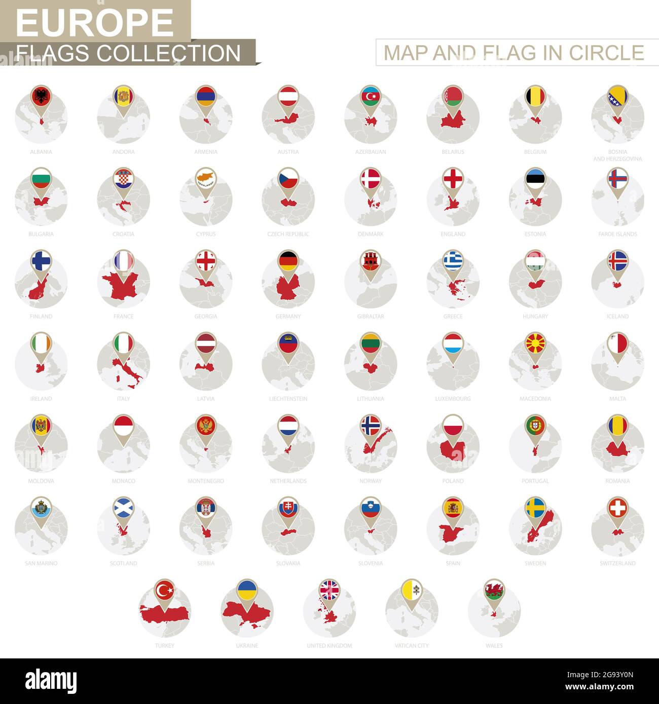 Map and Flag in Circle, Europe Countries Collection. Alphabetically ...