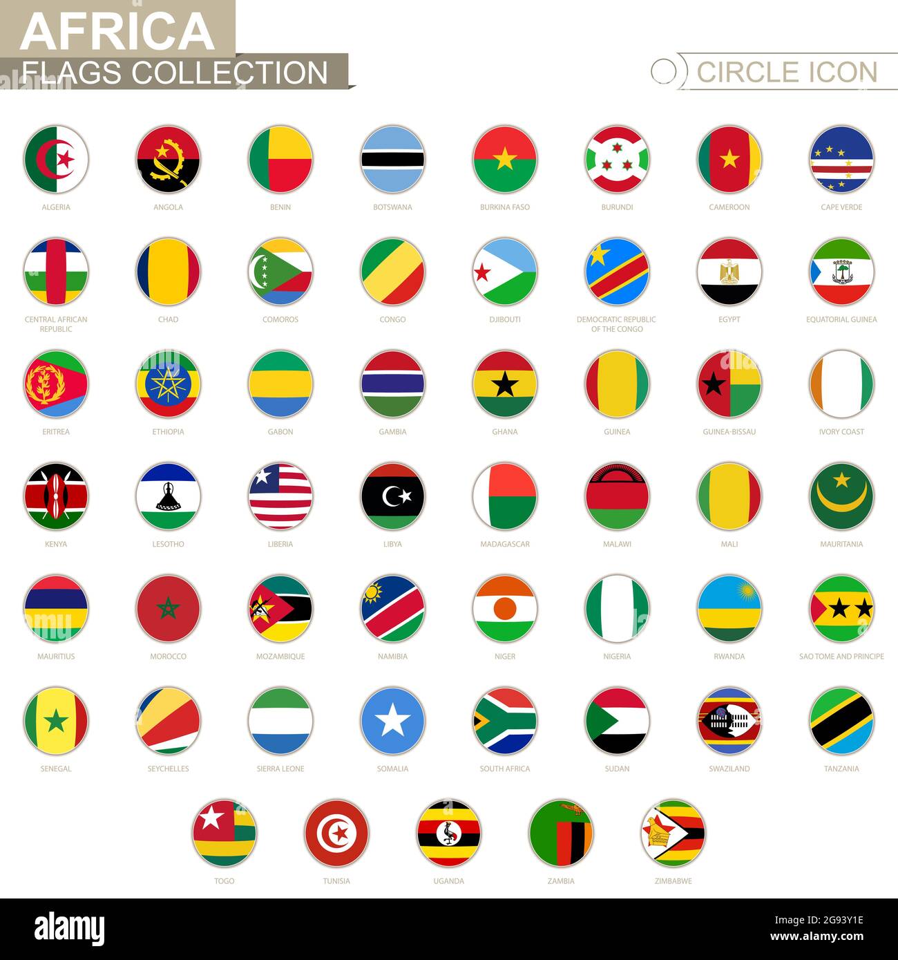 Alphabetically Sorted Circle Flags Of Africa Set Of Round Flags