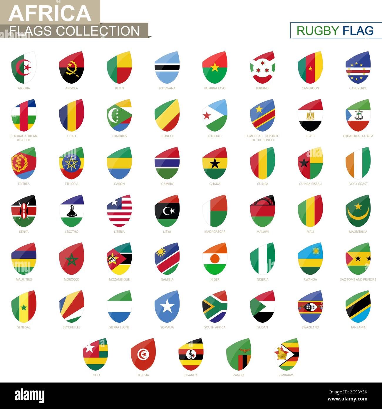 African countries flags collection. Rugby flag set. Vector Illustration ...