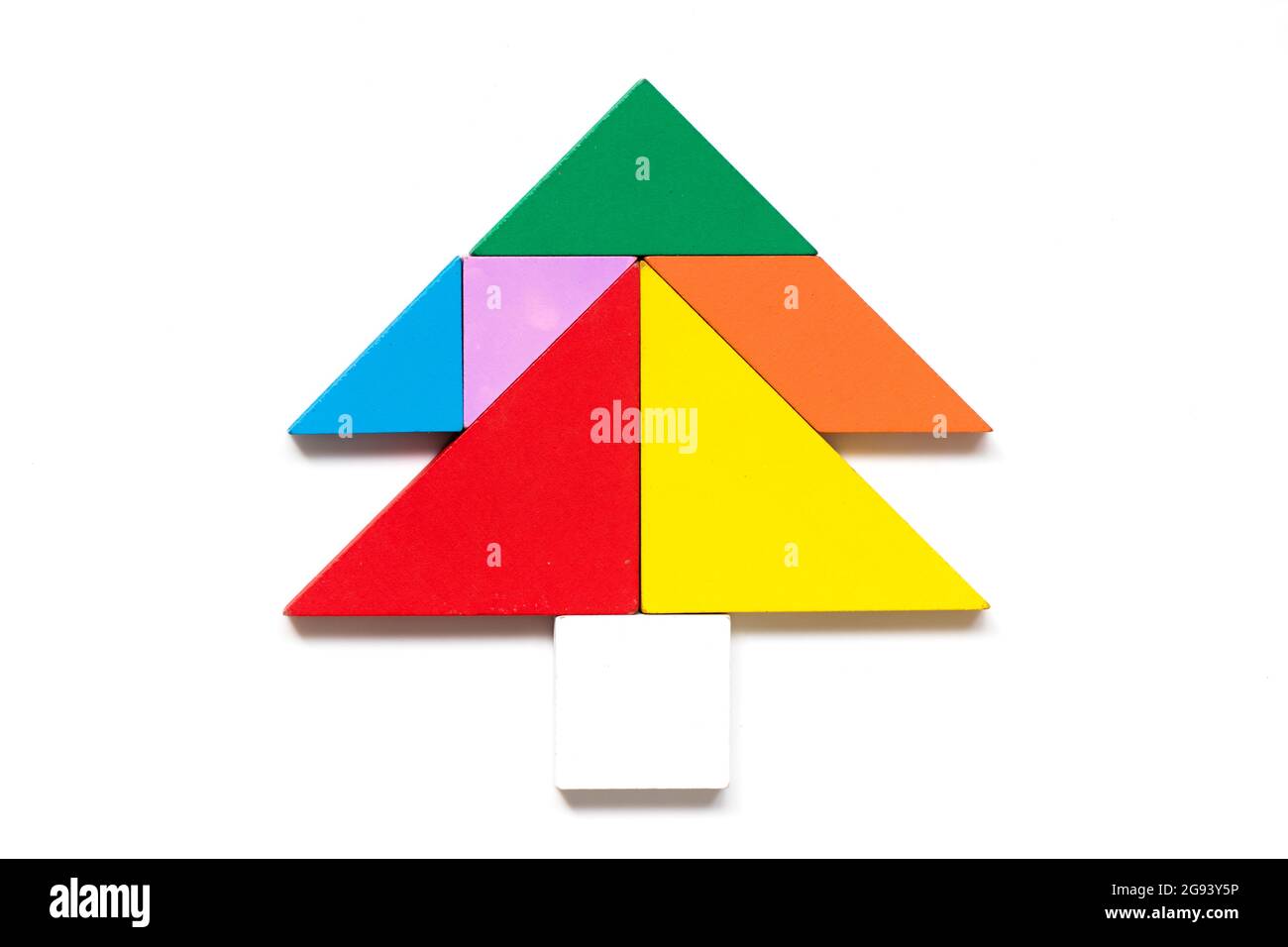 Color wood tangram puzzle in tree shape on white background Stock Photo ...