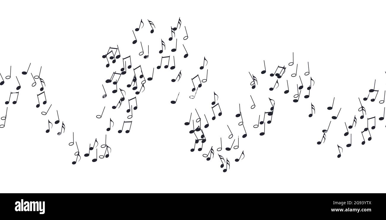 Seamless flying musical notes on white. Musical symbols for banner of ...