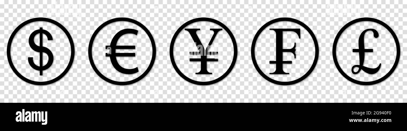 Money Icon Collection. Line Art Style. Dollar, Euro, Yen, Swiss Franc ...