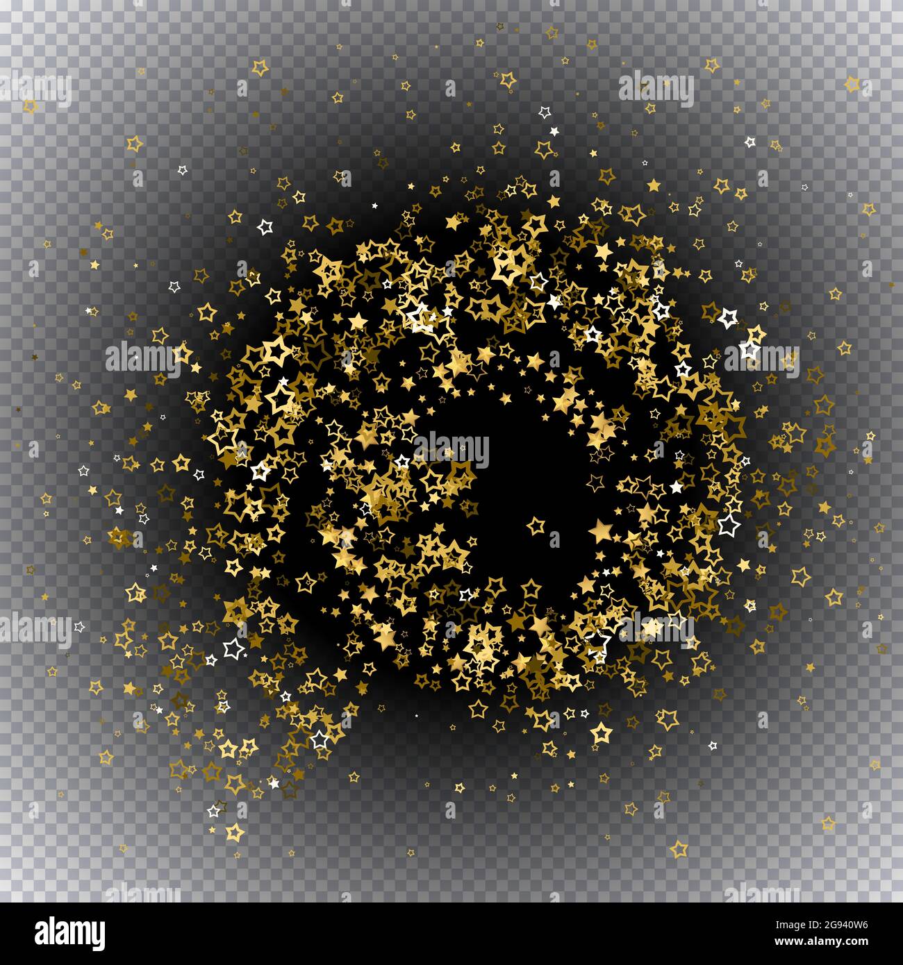 Golden realistic flying stars isolated on black. Luxury shiny little ...