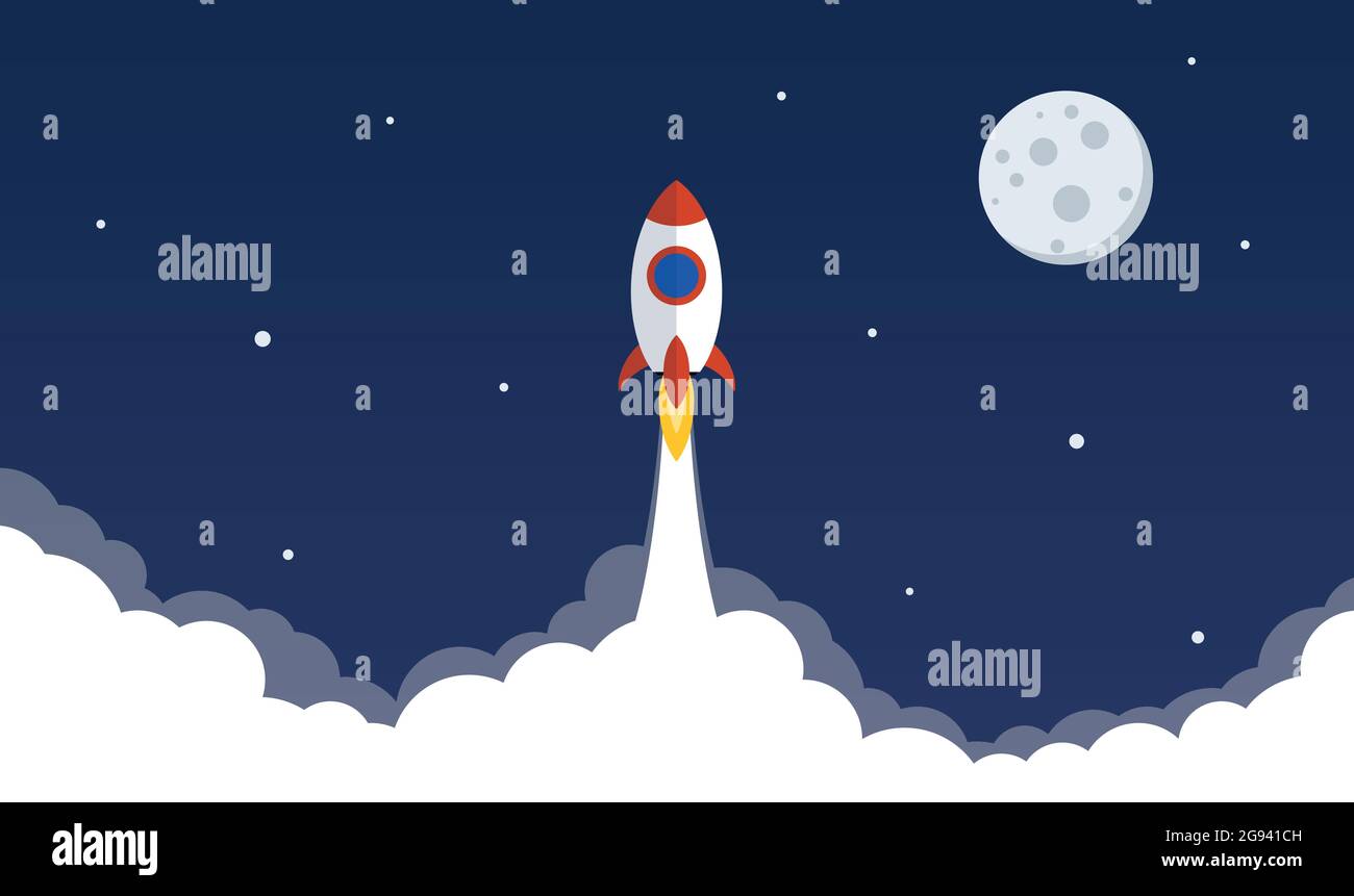 Rocket rising to the moon Stock Vector Image & Art - Alamy