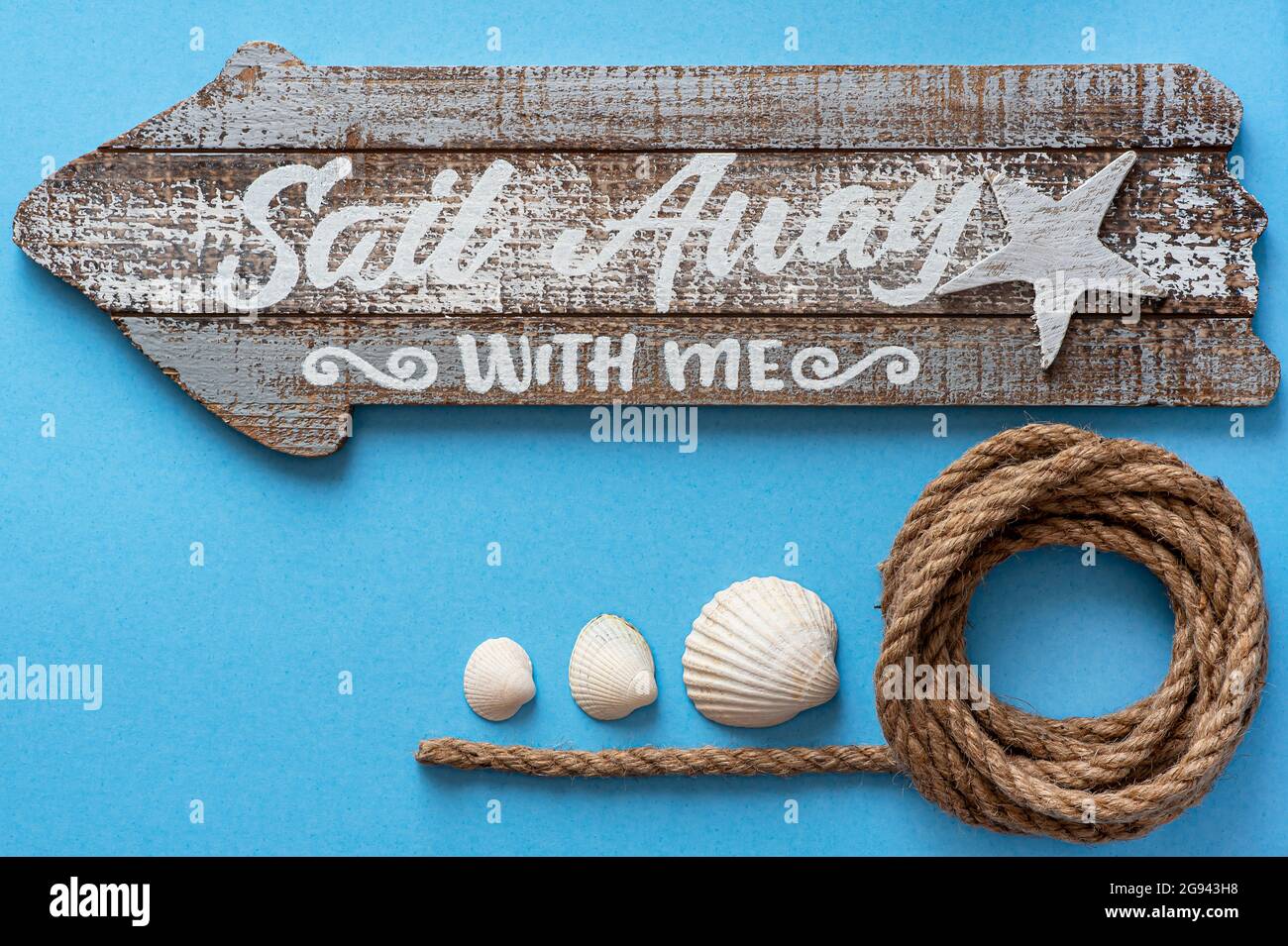 Background photography with the inscription 'Sail Away with me' on a ...
