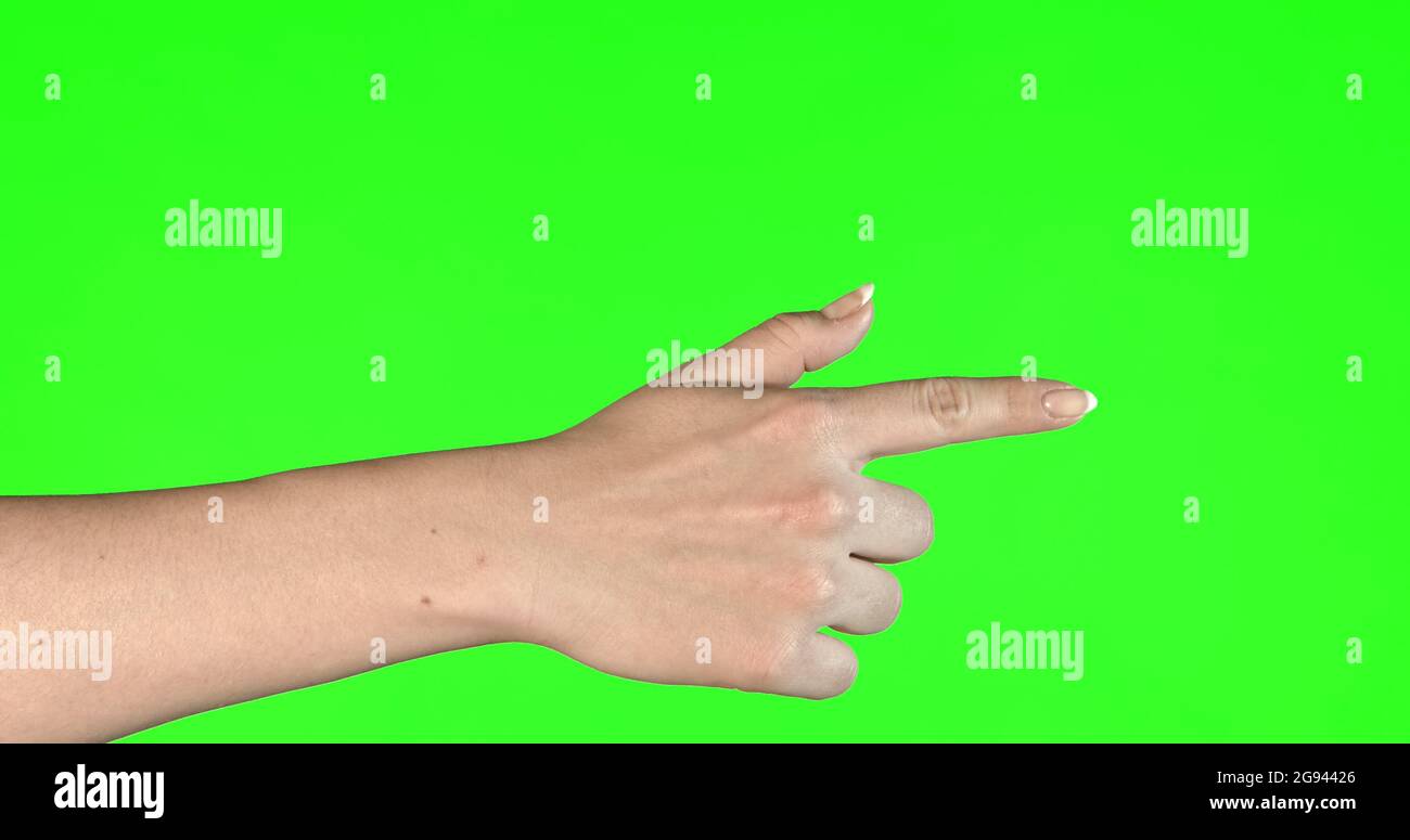 Female hand gestures on green screen: pointing or pressing Stock Photo ...