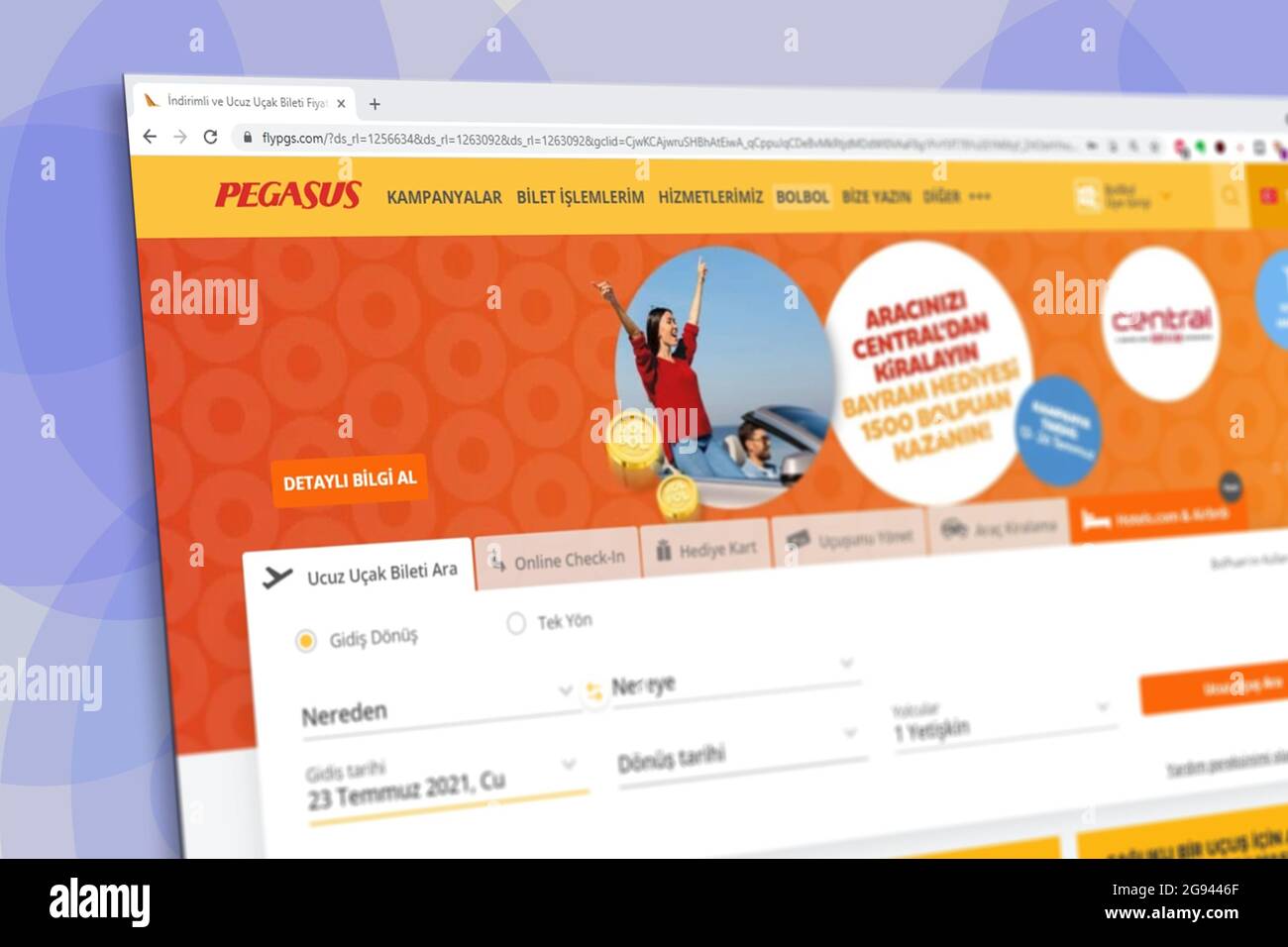 Istanbul, Turkey - July 2021: Illustrative Editorial screenshot of Turkish Pegasus airlines ...