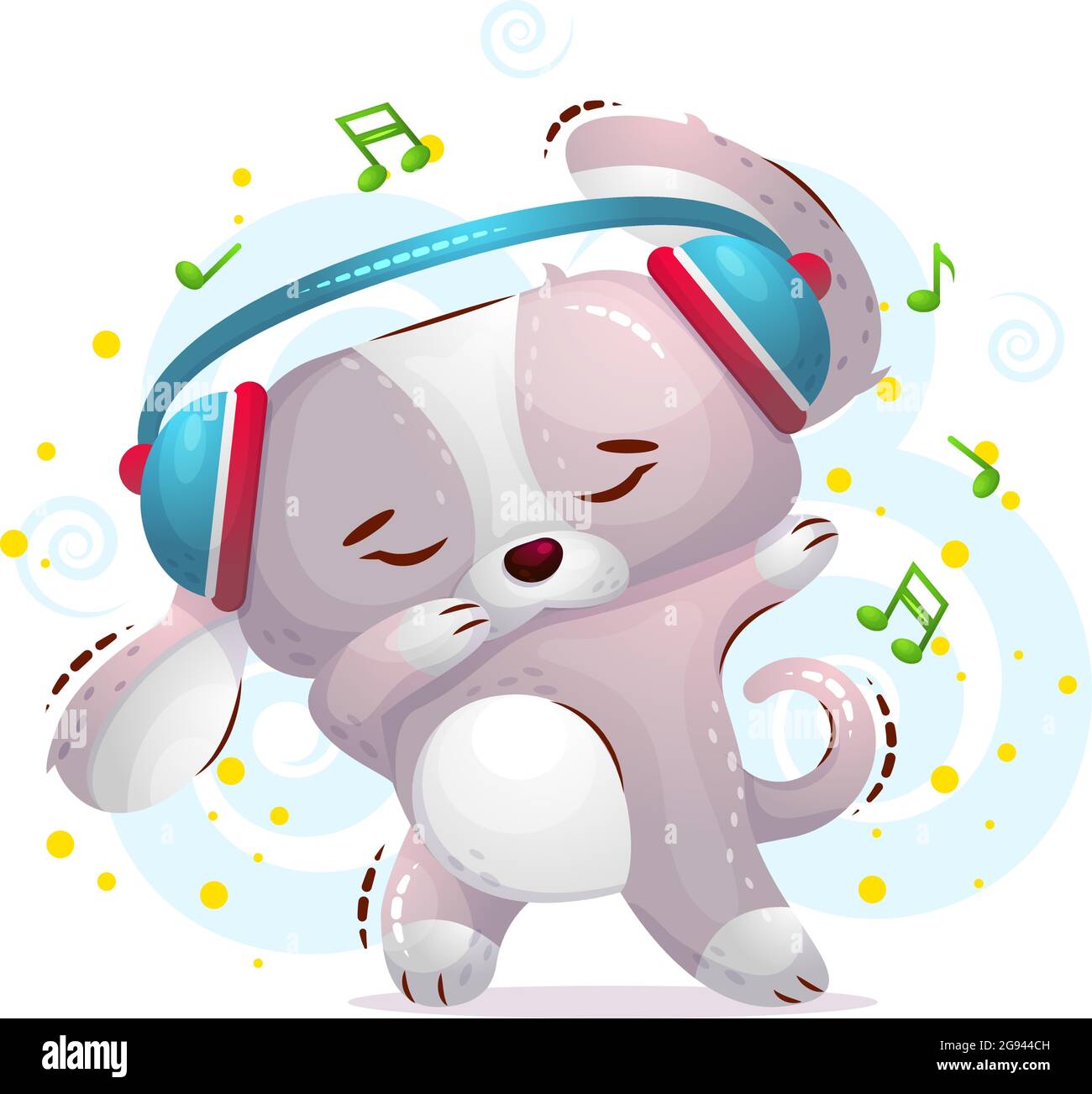 The cute dog dances in headphones and shows a gesture of dab. Vector ...