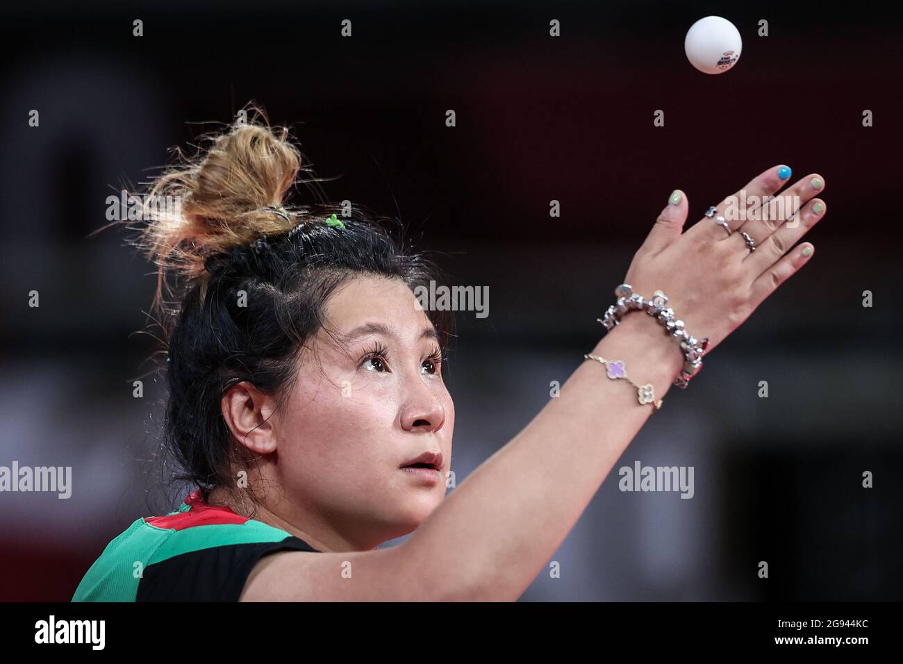 Tokyo, Japan. 24th July, 2021. Shao Jieni of Portugal serves during the ...