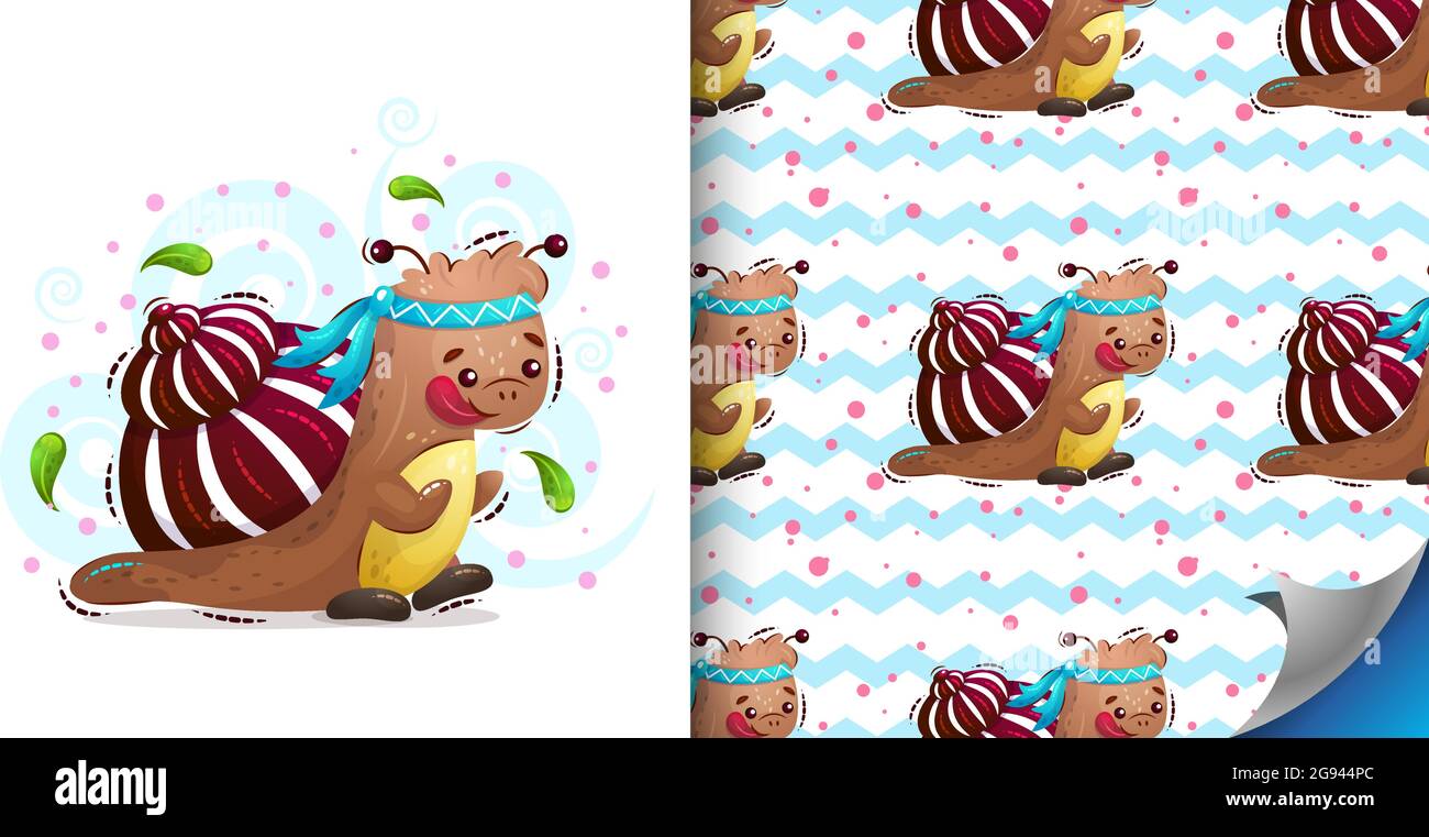 Cute snail athlete runs cross. Set lof vector flat seamless pattern for ...