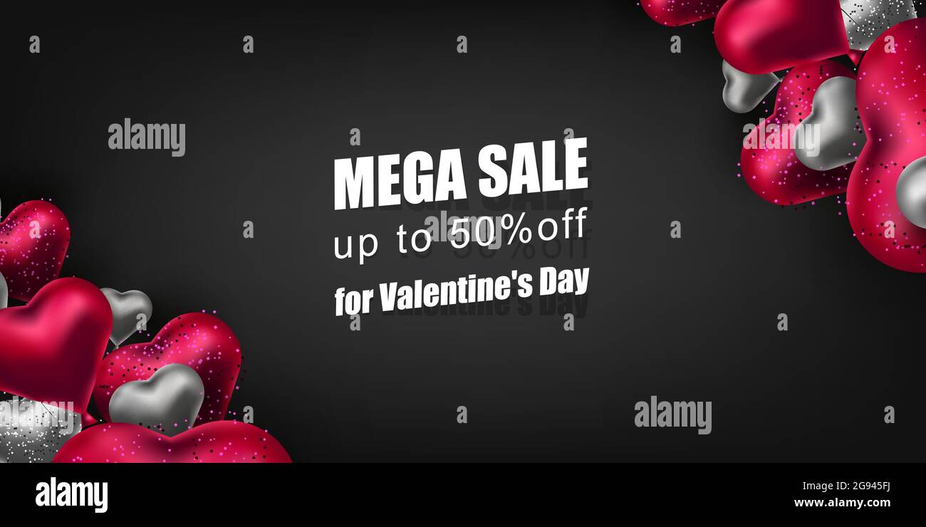 Happy Valentine's Day. Vector realistic banner with air hearts in the ...
