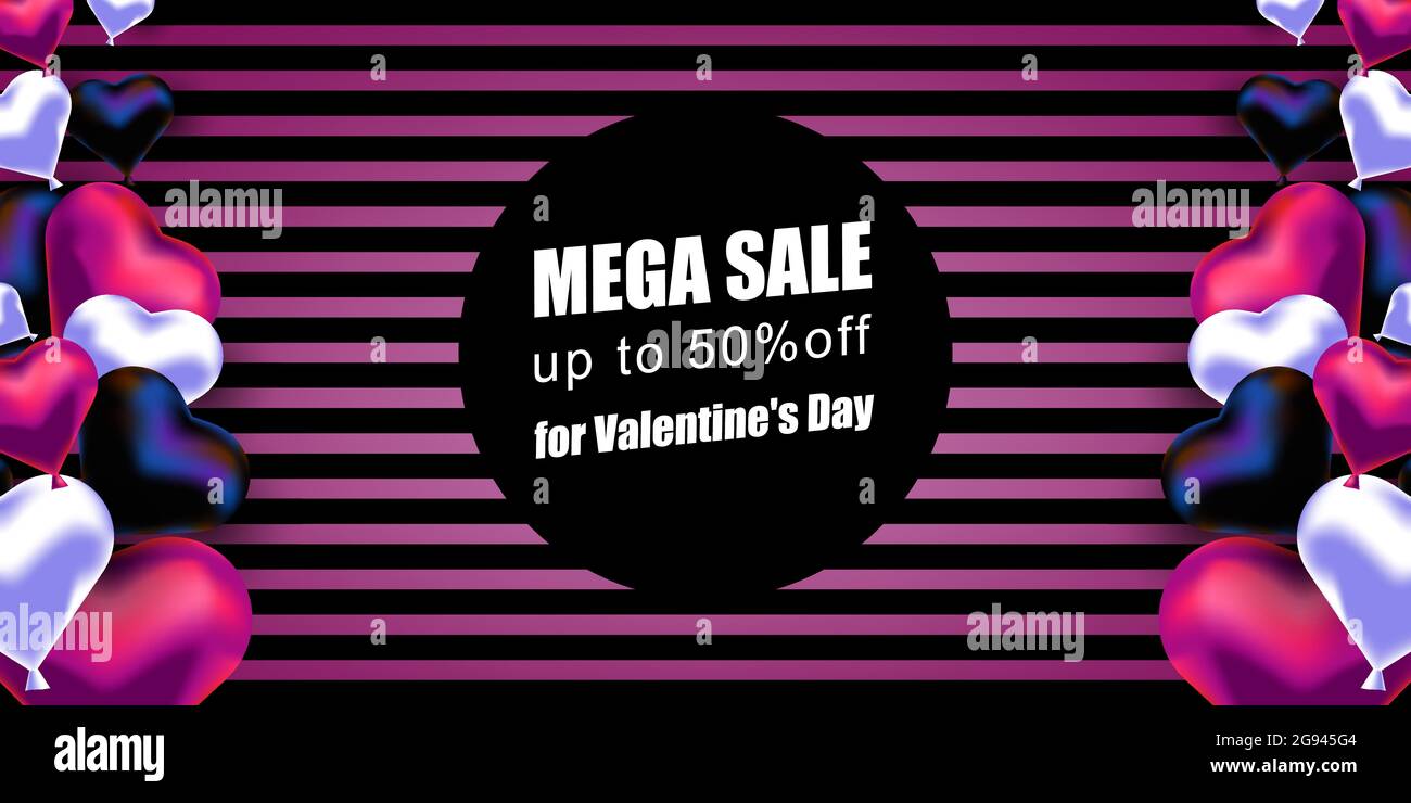 Valentine's Day. Vector banner with realistic ballons in the shape of a ...