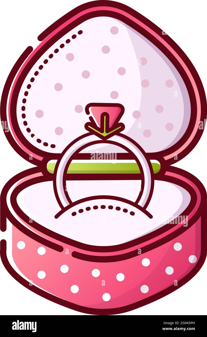 Vector icon of a pink box with an engagement ring and a heart-shaped ...