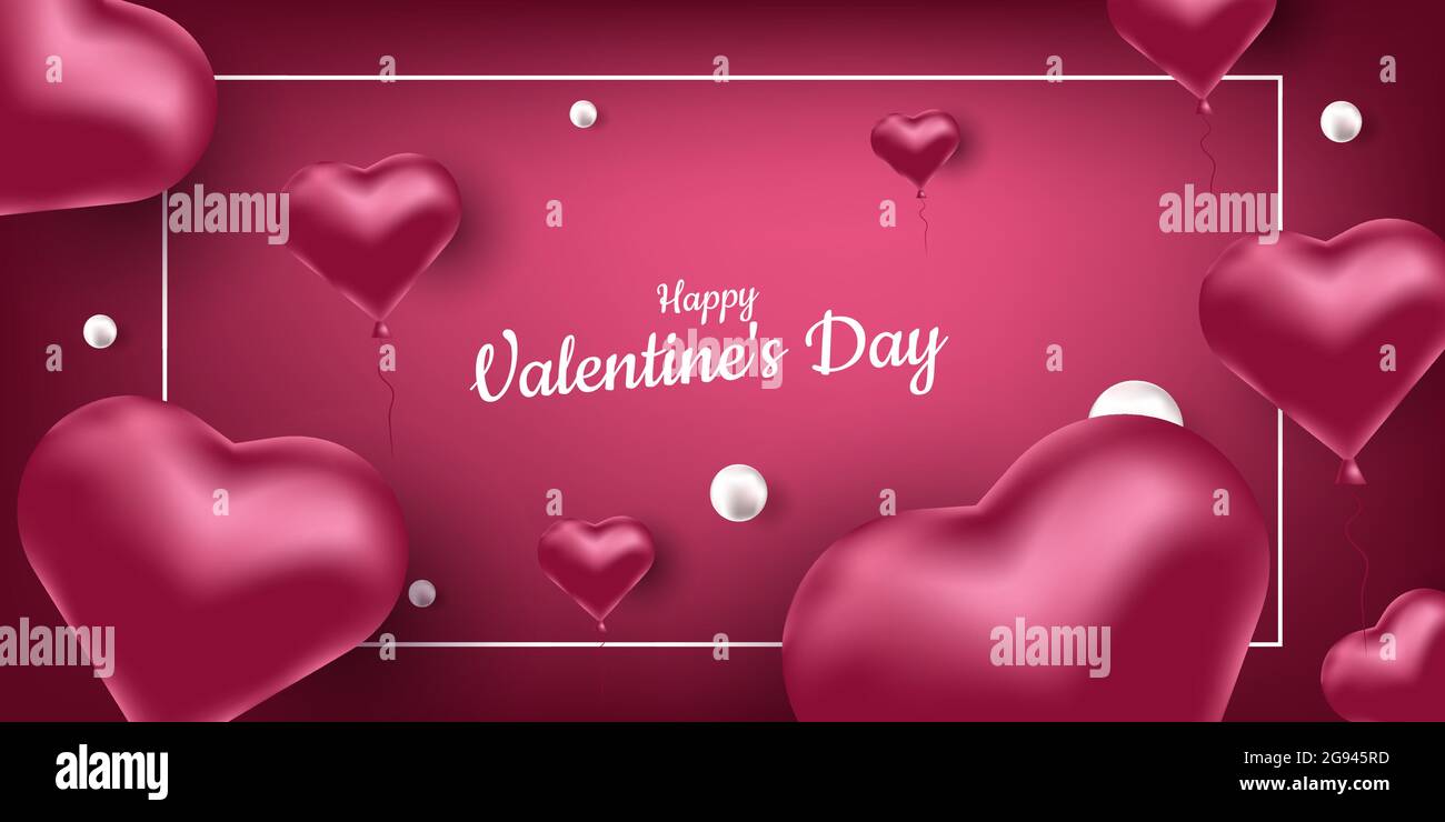 Happe Valentine's Day. Vector banner with pink air balloons in the ...