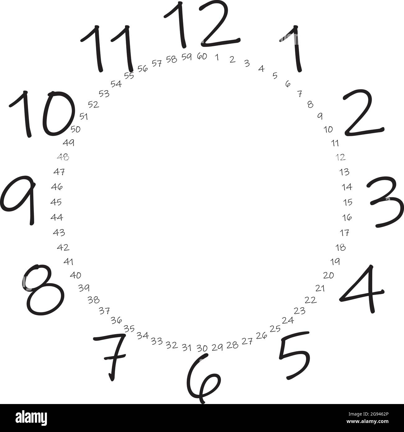 clock dial black hand writen like numbers on transparent background ...