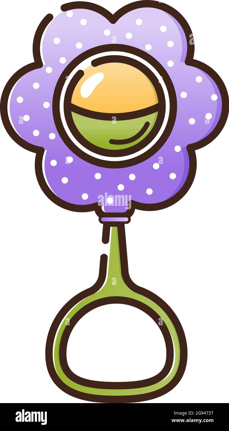 Children's purple toy rattle in the shape of a flower. Vector isolated ...