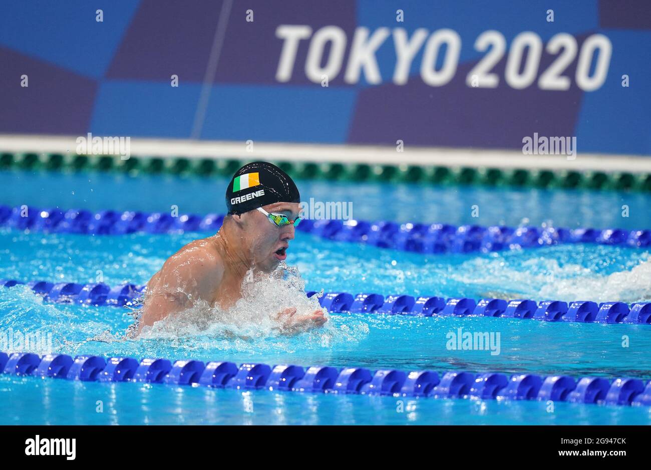 Ireland's Darragh Greene in action in the Men's 100m Breaststroke heats ...