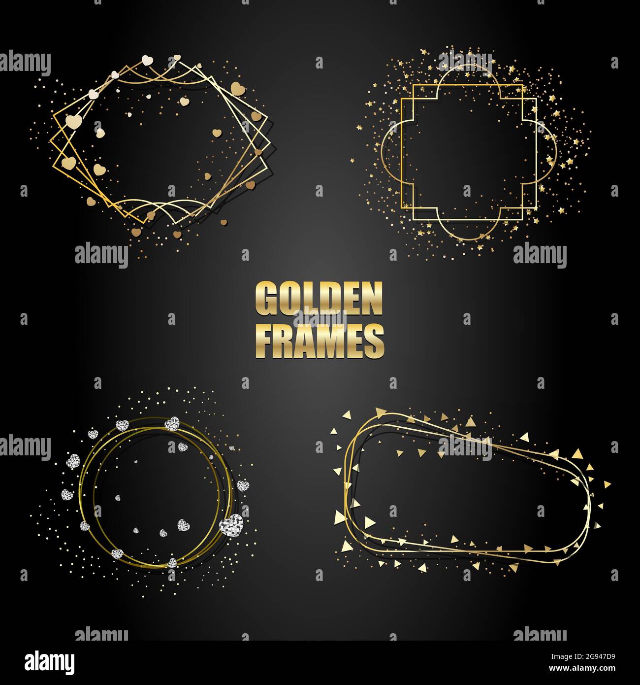 Set of gold metallic frames with sparkles. Vector Isolated objects on a ...