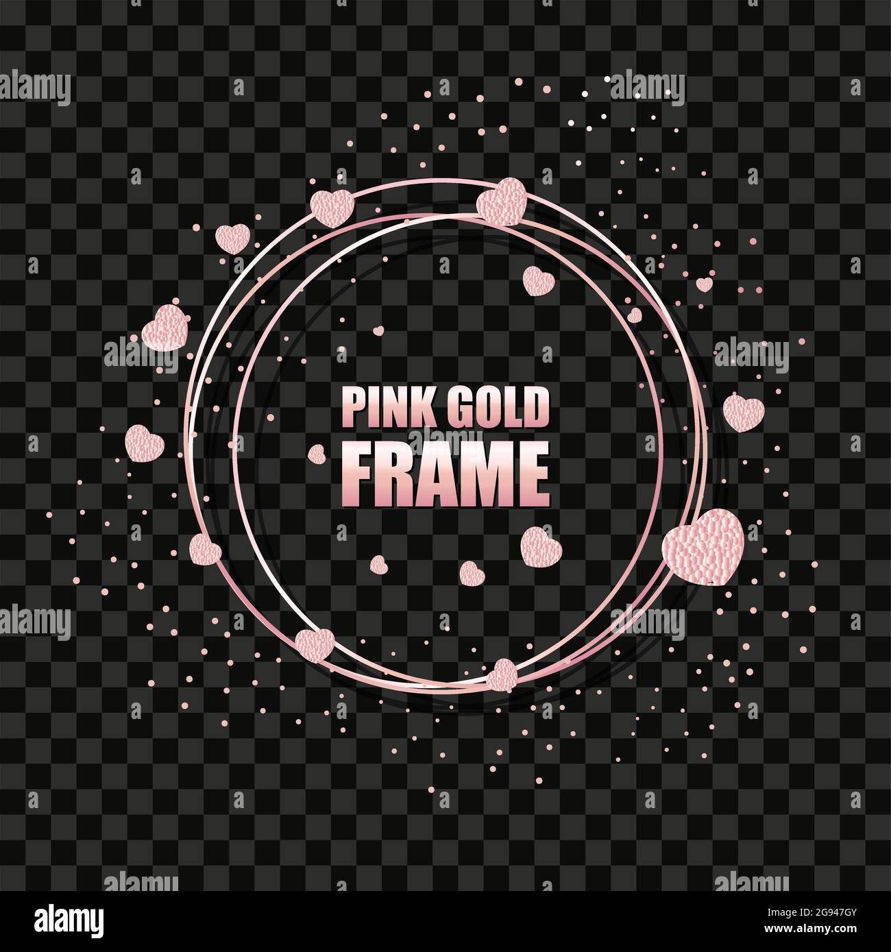 Rose gold metallic realistic round frame for text banner, card. Wedding ...