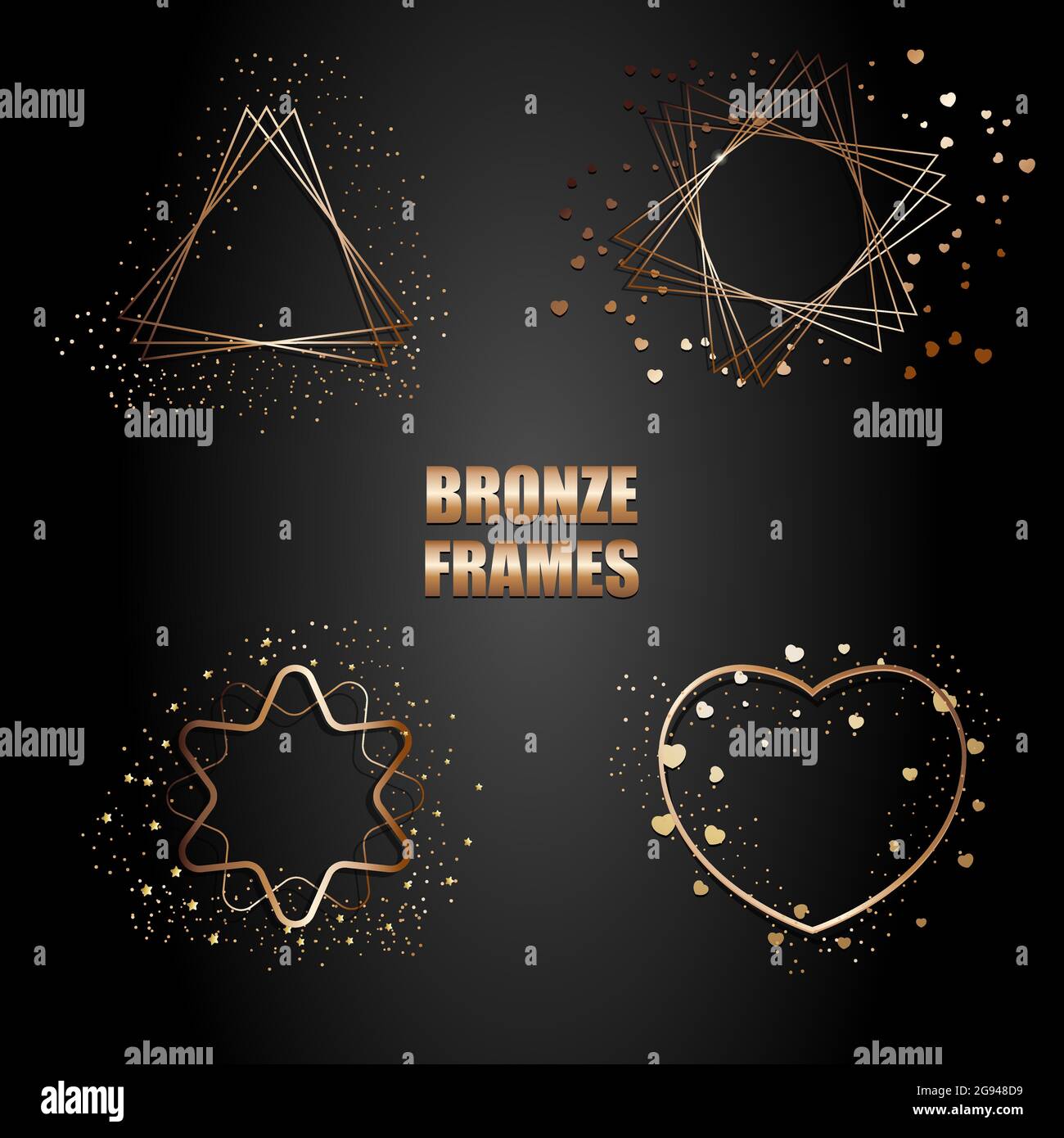 Set of bronze metallic frames with sparkles. Vector Isolated objects on ...